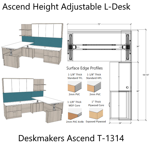 Deskmakers Ascend Height Adjustable L-Desk & Wall Hutch Set