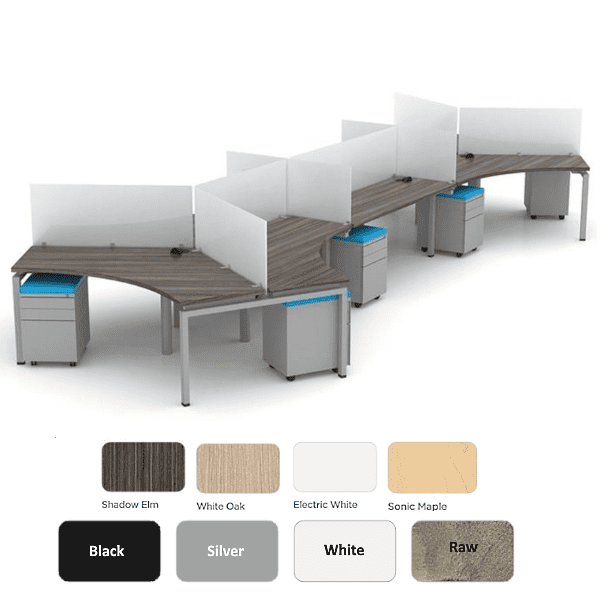 Blade 120° 8-Pod Modular Benching | 120° Workstations | 20"H Glass ...