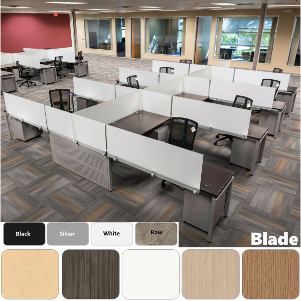 Blade 2x3 Modular Desks - 6-Person Privacy Glass Top Workstations ...