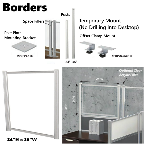 Borders Clear Acrylic Plexiglas Desk Screen | 66" | 71"W x 24"H
