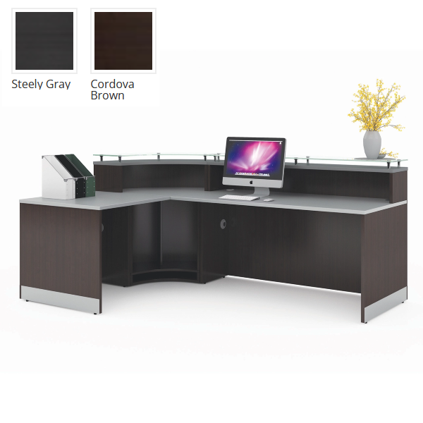 Cosmo 8' Modern Reception L-Desk | Curved Glass Countertop