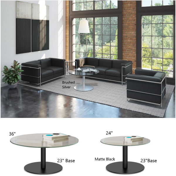 Round Glass End Table | Round Platform Base | Matte Black