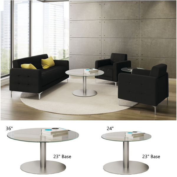 Round Glass End Table | Round Platform Base | Brushed Base