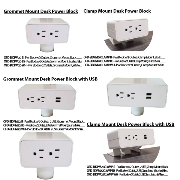 Grommet Mount Power Block with 2 Outlets | Desktop Accessories