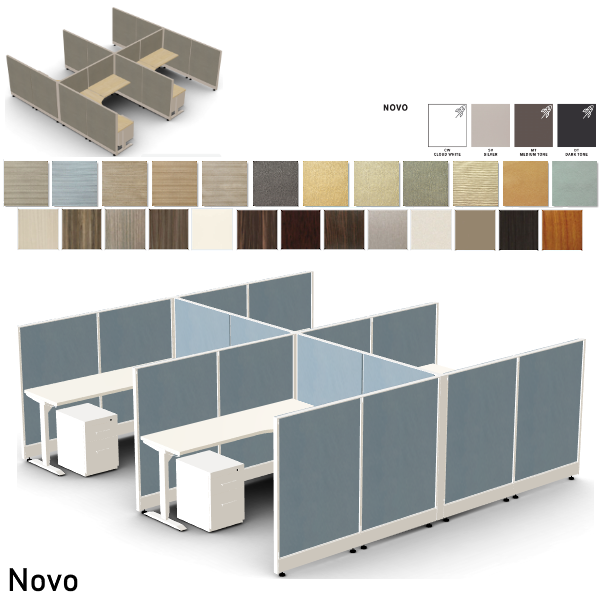 Novo Sit to Stand Curved Workstations | Mid-Wall Cubicles for 4 People