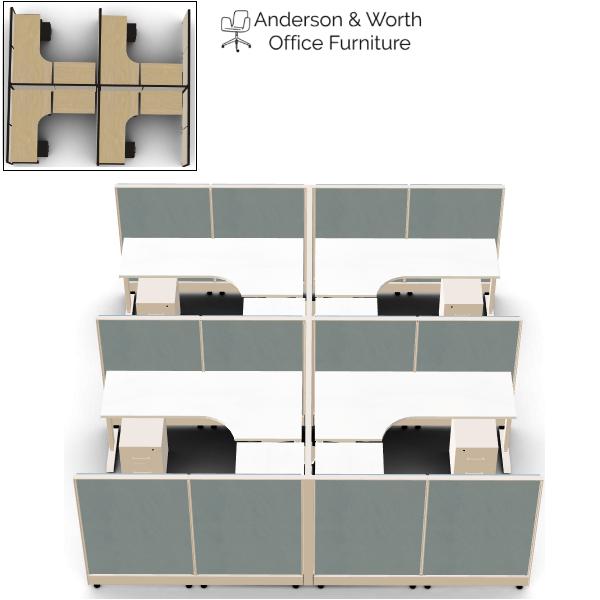 Novo Sit to Stand Curved Workstations | Mid-Wall Cubicles for 4 People
