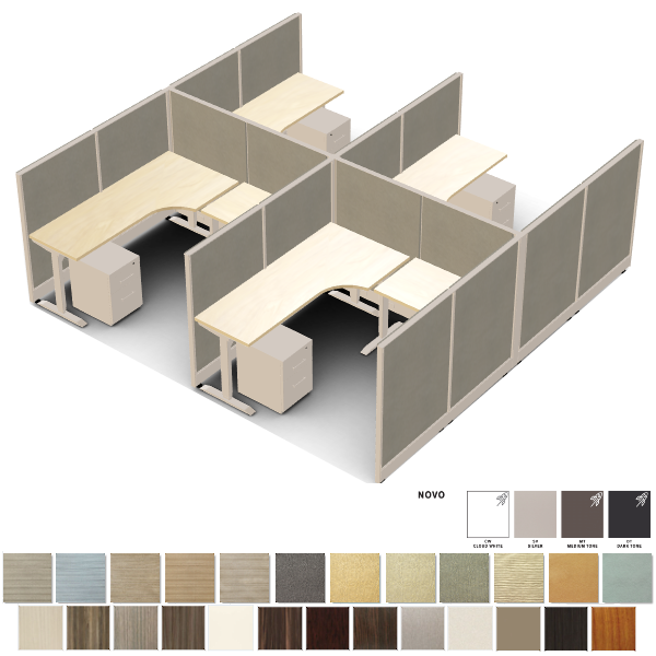 Novo Sit to Stand Curved Workstations | Mid-Wall Cubicles for 4 People