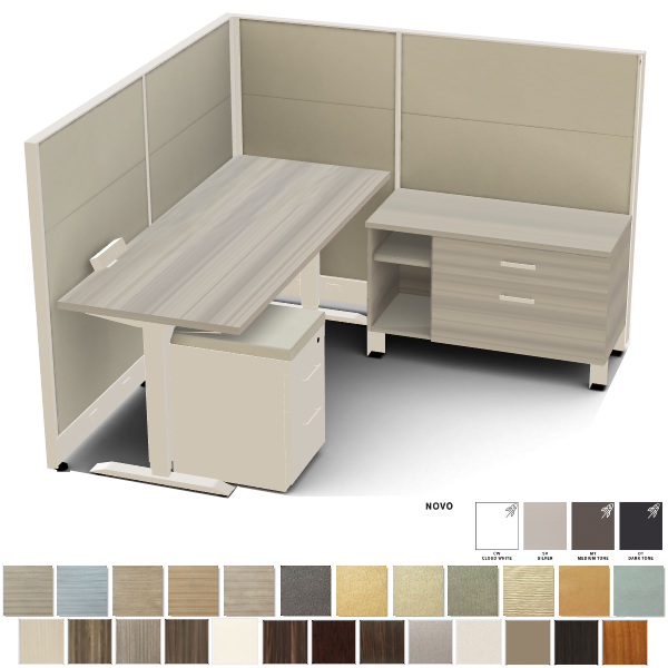 Novo Sit to Stand Cubicle | Height Adjustable Desk | Low File Bench