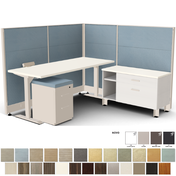 Novo Sit to Stand Cubicle | Height Adjustable Desk | Low File Bench