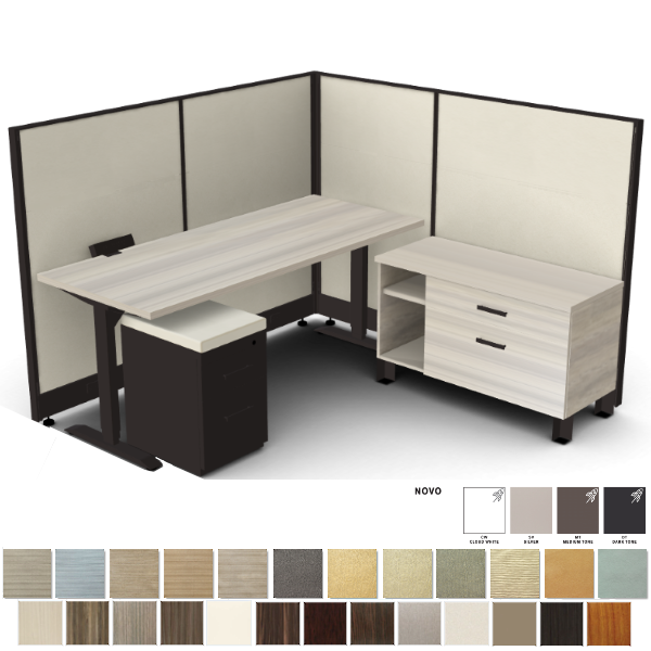 Novo Sit to Stand Cubicle | Height Adjustable Desk | Low File Bench