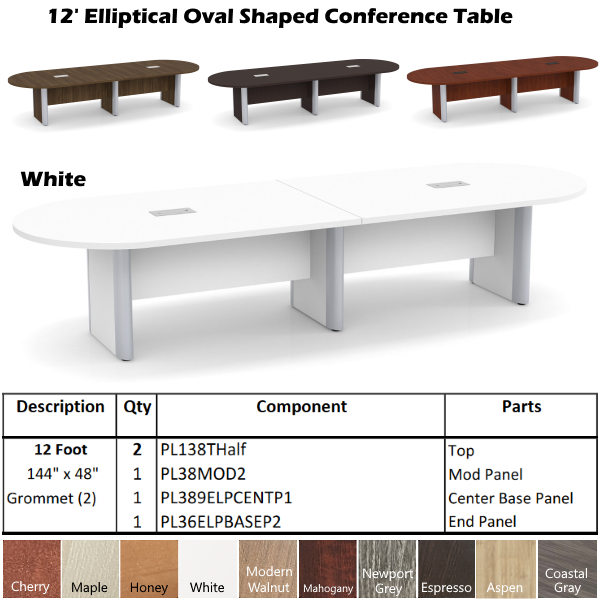 Performance Laminate 12' Elliptical Base Oval Conference Table