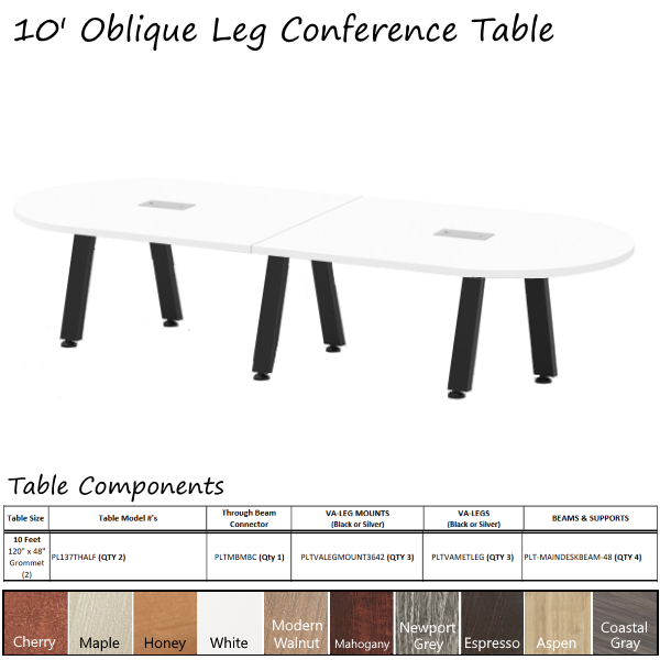 PL 10' Silver Oblique Leg Oval Conference Table | 10 Colors