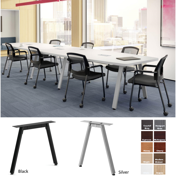 PL 12' Black Oblique Leg Oval Conference Table | 10 Colors