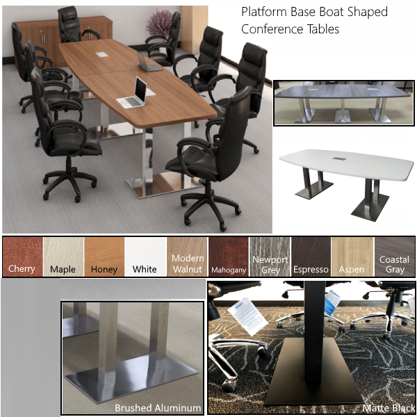 14' Platform Base Boat Shaped Conference Table | Seats 12-14