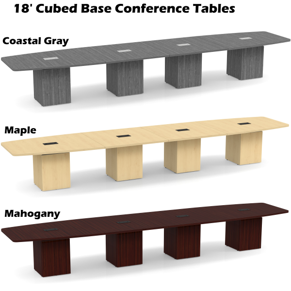 18' Cubed Base Boat Shaped Conference Table | 11 Colors