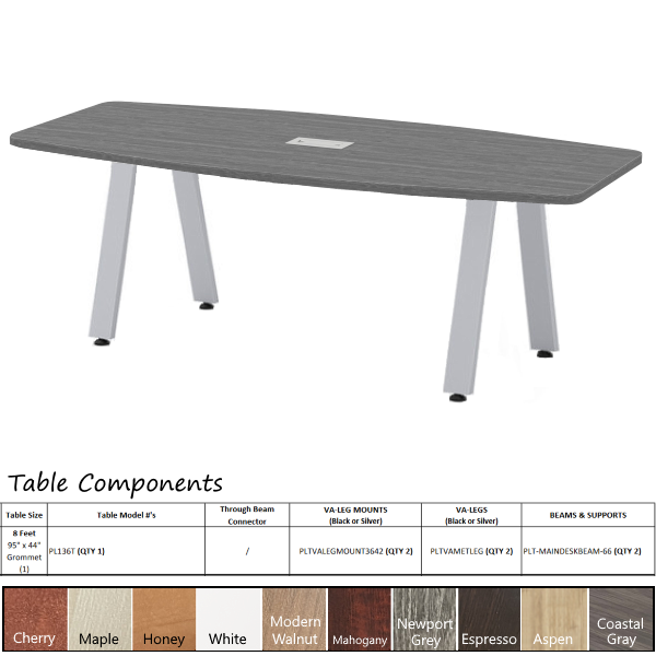 PL 8' Oblique Silver Leg Boat Conference Table | 10 Colors