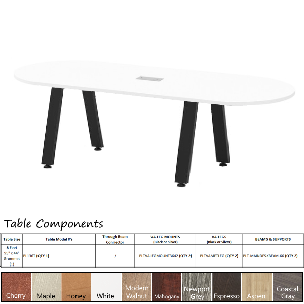 PL 8' Oblique Silver Leg Oval Conference Table | 10 Colors