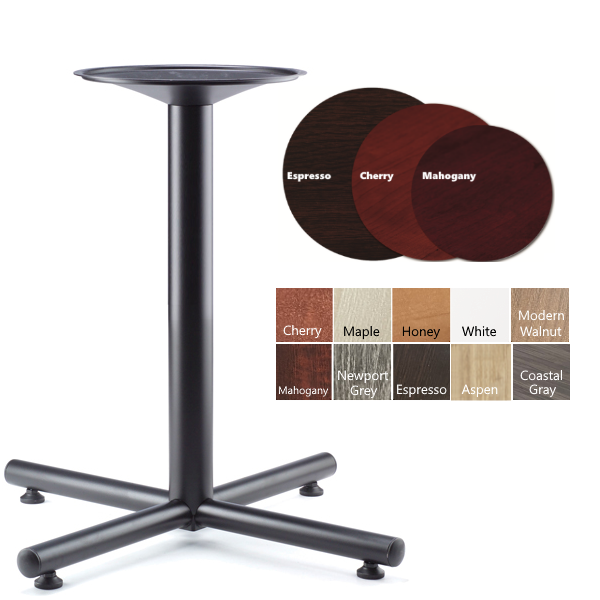 PL Round Bar Table | Black X-Base | 3 Sizes | 10 Surface Colors