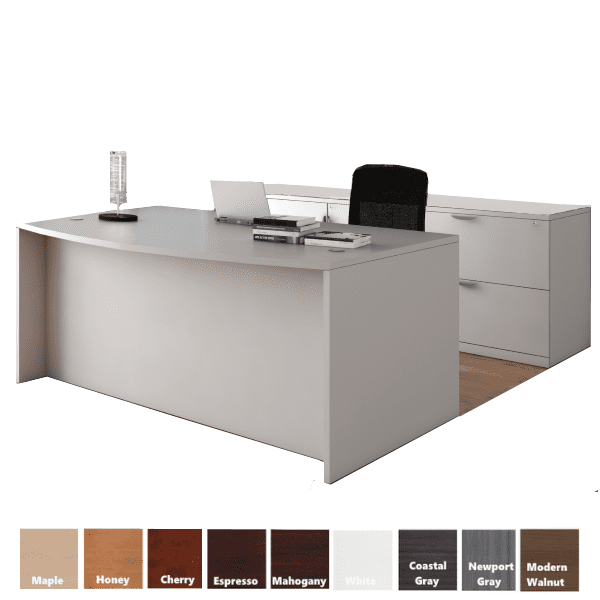 PL Bow Front Shaped Executive Desk & Credenza Set