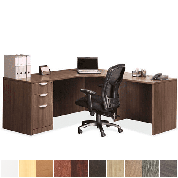 PL Interior Curved Corner L-Shaped Desk | Single Pedestal