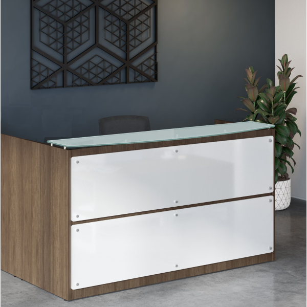 PL Modern White Glass Front Reception Desk | 10 Colors