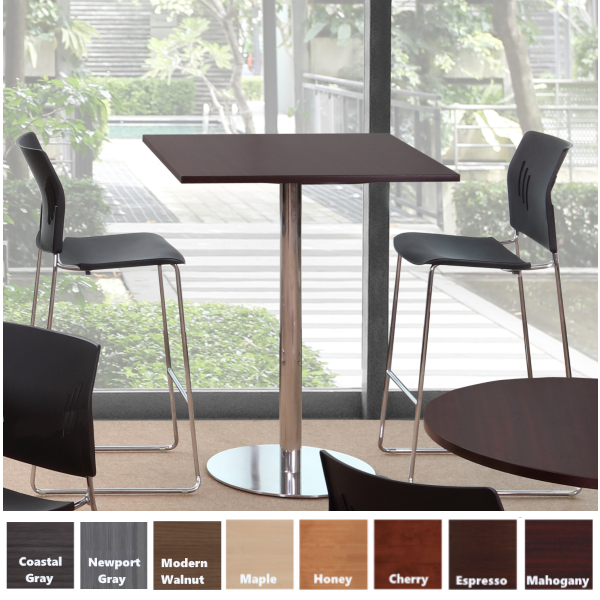 PL Platform Base Square Cafe Height Table with Round Base - Dallas TX