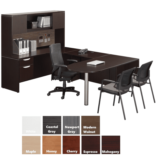 PL In-Stock 90° U-Shaped Bullet Desk & Hutch - Desk & Hutch Set
