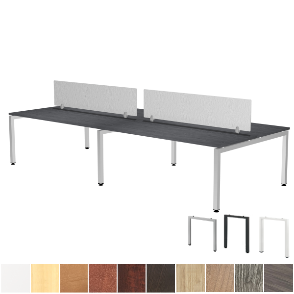 PLT 11' 4-Person Modular Team Desk | Dual Frosted Dividers