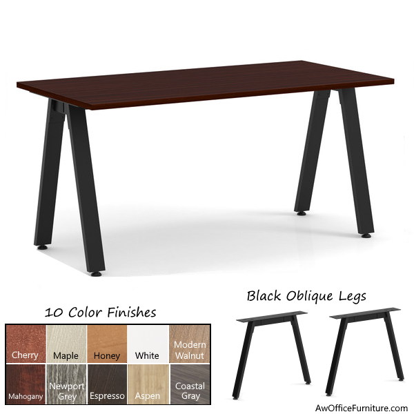 PLT Black Oblique V-Leg Office Table | 30"D | 4 Sizes