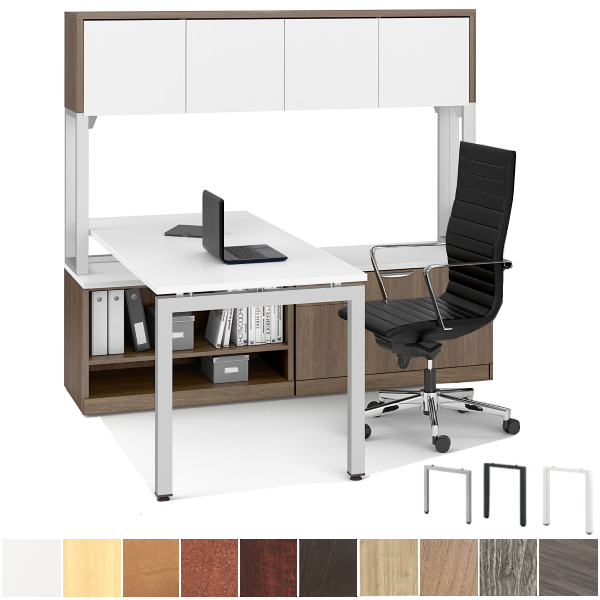 PLT File Bench L-Desk & Steel Post Hutch