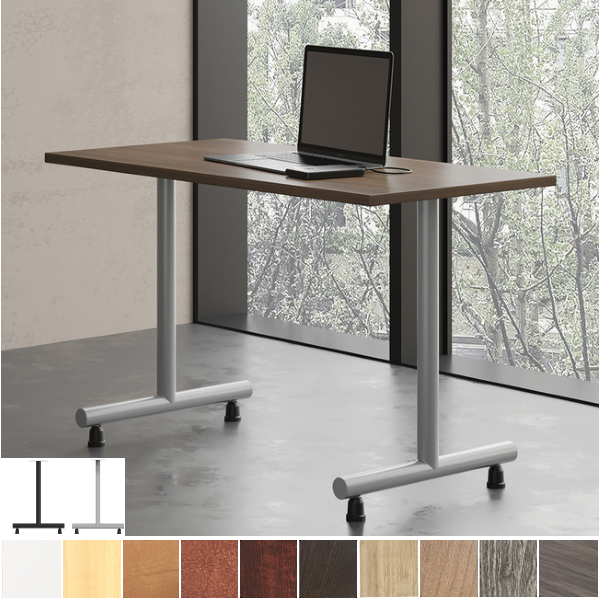 PLT T-Leg Office Table | Mobile or Fixed Leg Base | 10 Colors