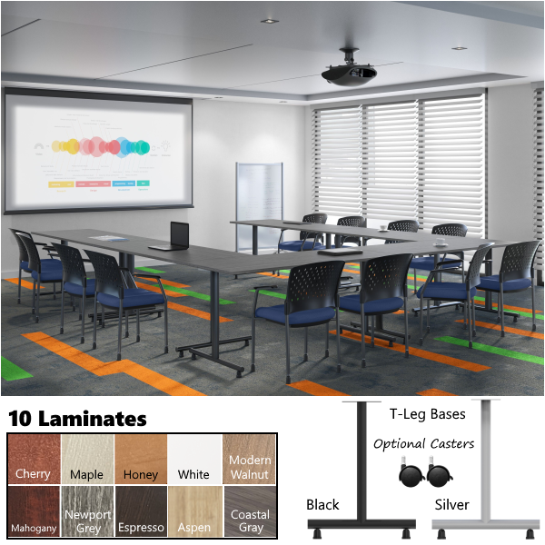 PLT T-Leg Office Table | Mobile or Fixed Leg Base | 10 Colors