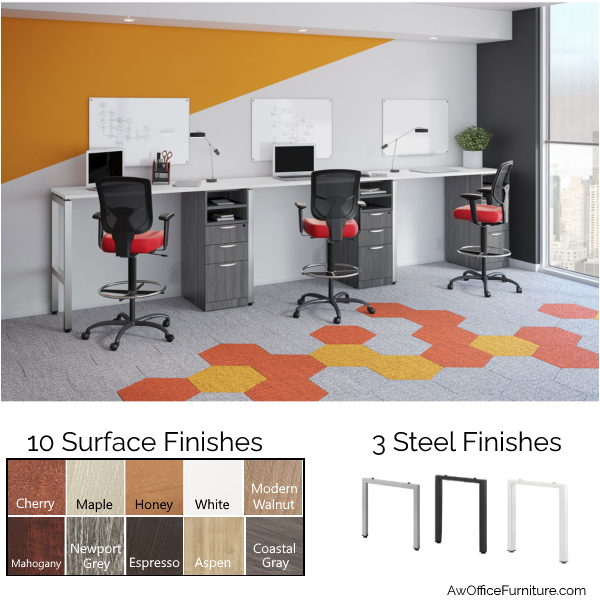 PLT Tall 3-Drawer Storage Desk | 42"H Desk | 6 Sizes