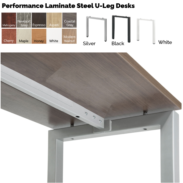 Modern Unite Leg Single Pedestal U- Steel Desk | Front Panel