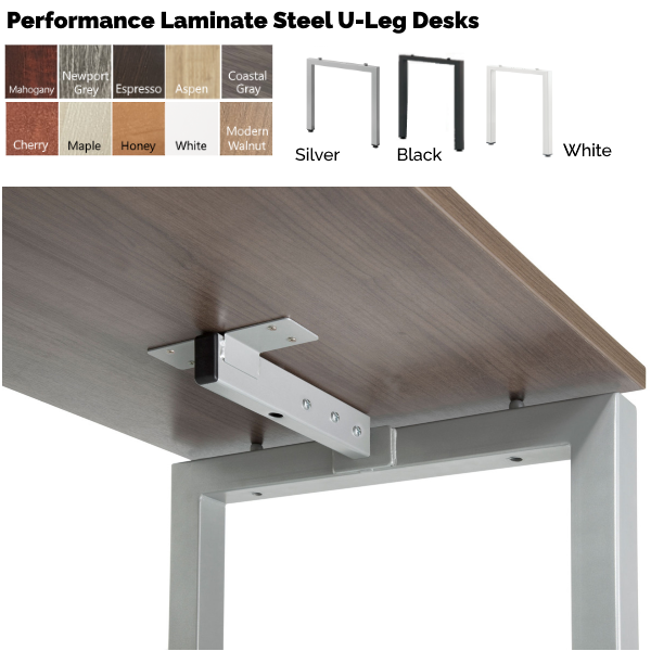 Modern Unite Leg Single Pedestal U- Steel Desk | Front Panel