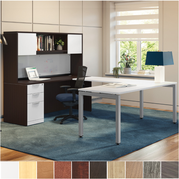 PLT U-Leg Steel U-Desk + Steel Leg 2-Door Glass Hutch