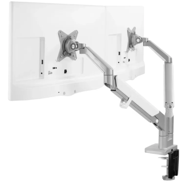 Dual Silver Monitor Arm | VESA | Edge or Grommet Mount