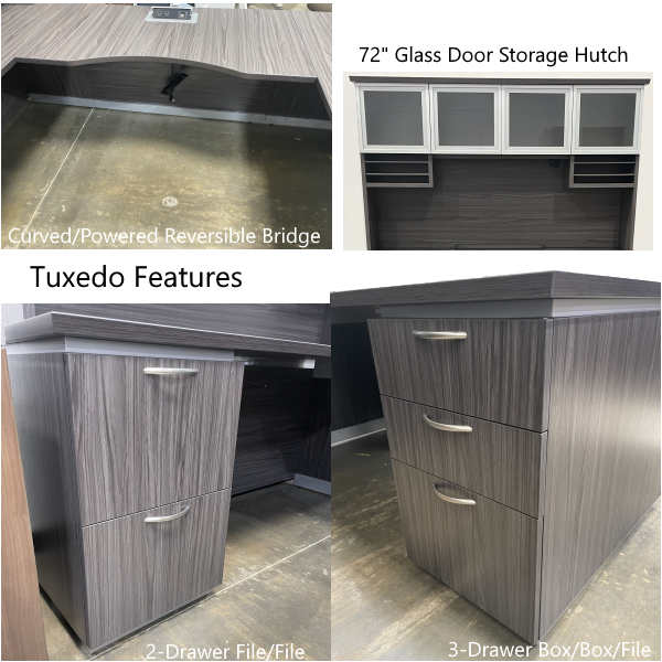 Tuxedo Bow Front Double Pedestal Executive Desk & Hutch | 2 Colors