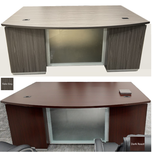 Tuxedo Bow Front Double Pedestal Executive Desk & Hutch | 2 Colors