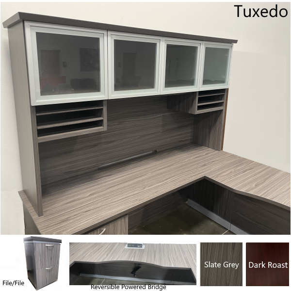 Tuxedo Bow Front Double Pedestal Executive Desk & Hutch | 2 Colors
