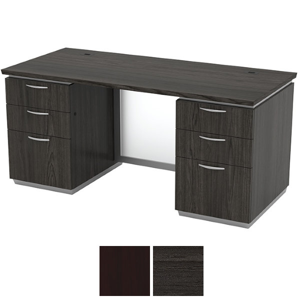 Tuxedo Modern Glass Front Double Pedestal Desk | 66"W | 2 Colors