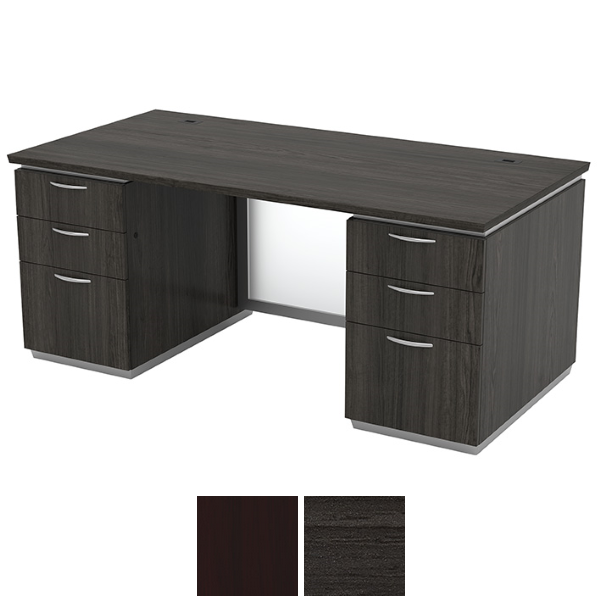Tuxedo Glass Front Double Pedestal Executive Desk | 72"W | 2 Colors