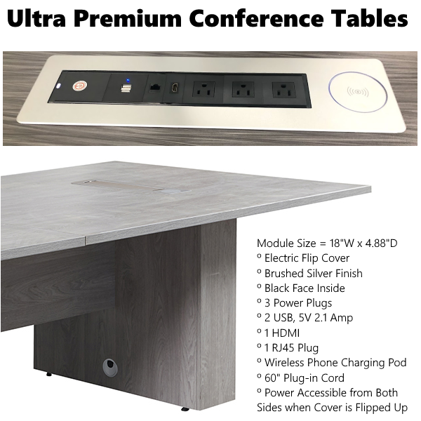 Ultra Rectangular Powered Conference Table | 10'