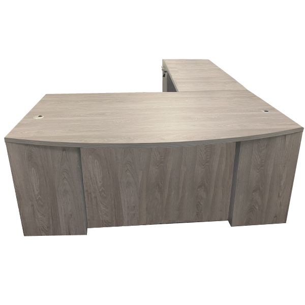 Ultra Premium Step Bow Front Executive L-Desk | Grey Oak