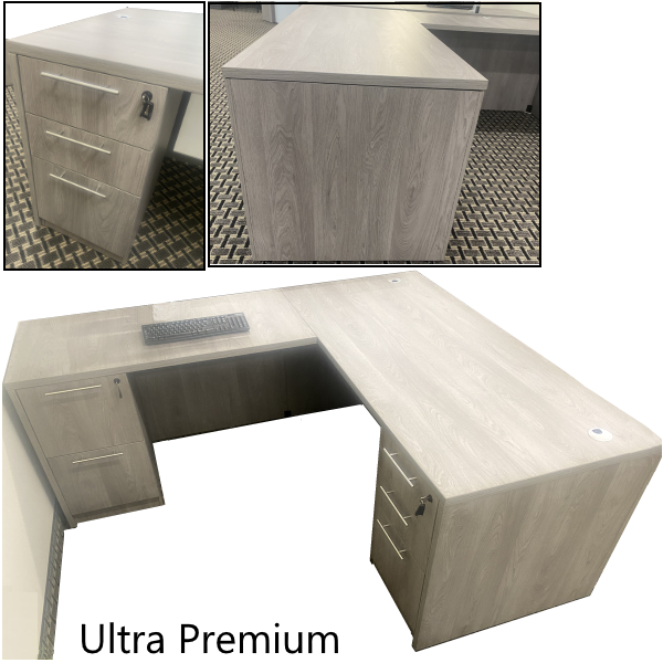 Ultra + Step Glass Front Executive L-Desk | 6 Sizes