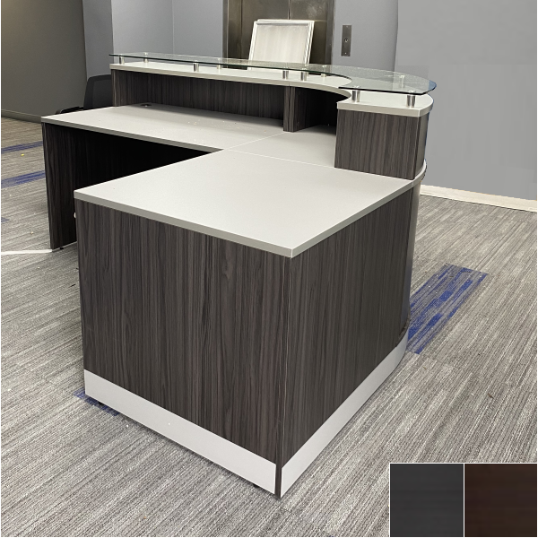 Cosmo 8' Modern Reception L-Desk | Curved Glass Countertop