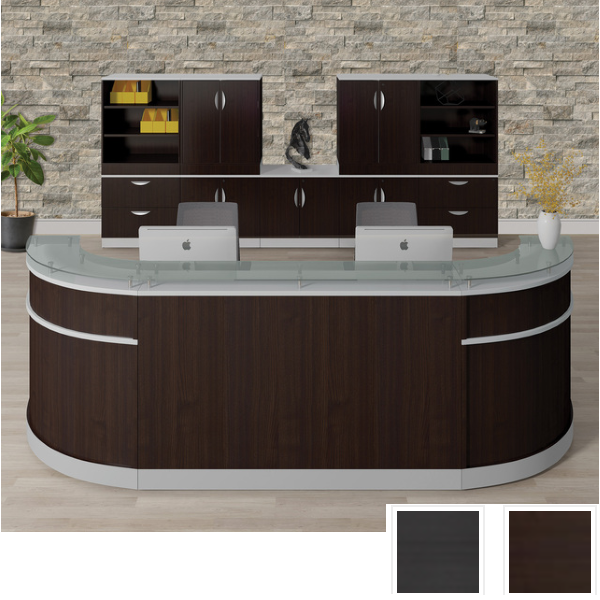 Cosmo 9' Modern Reception Desk | Full Curved Glass Countertop