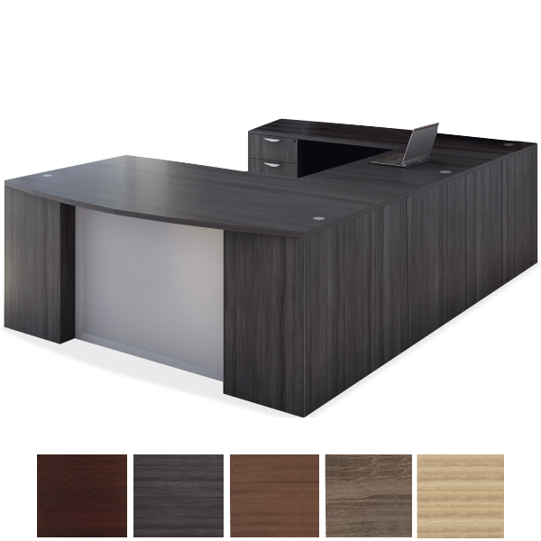 PL 90° Executive Bow Step Glass Front U-Shaped Desk