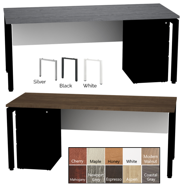 PLT Steel Desk | Steel Leg Pedestal Desk | 24"D | 3 Sizes