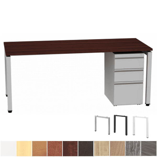 PLT Unite Leg Single Pedestal Desk | 24"D | 4 Sizes | 10 Colors